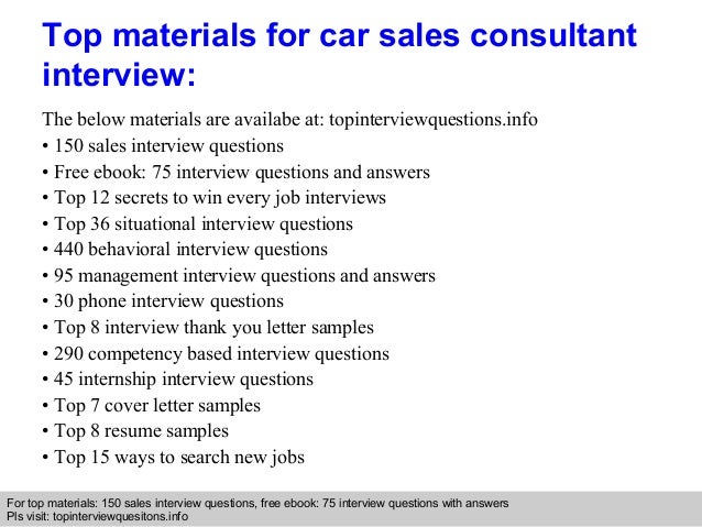 Car sales consultant interview questions and answers
