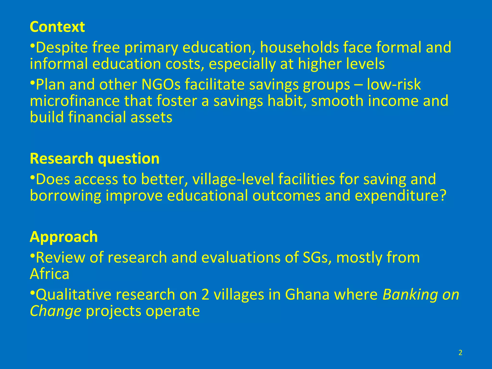 Savings groups, livelihoods and education | PPT