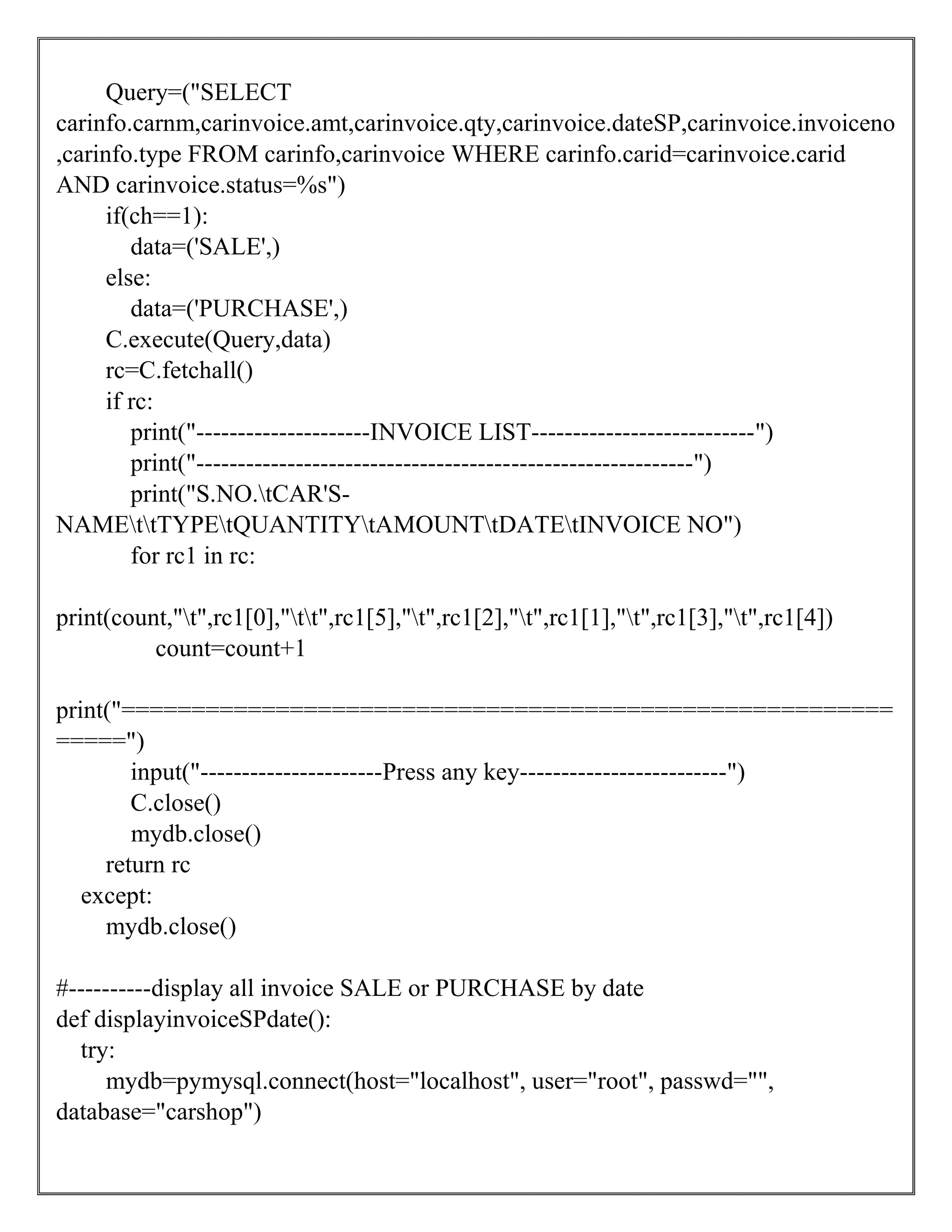 PYTHON PROJECT ON CARSHOP SYSTEM | PDF