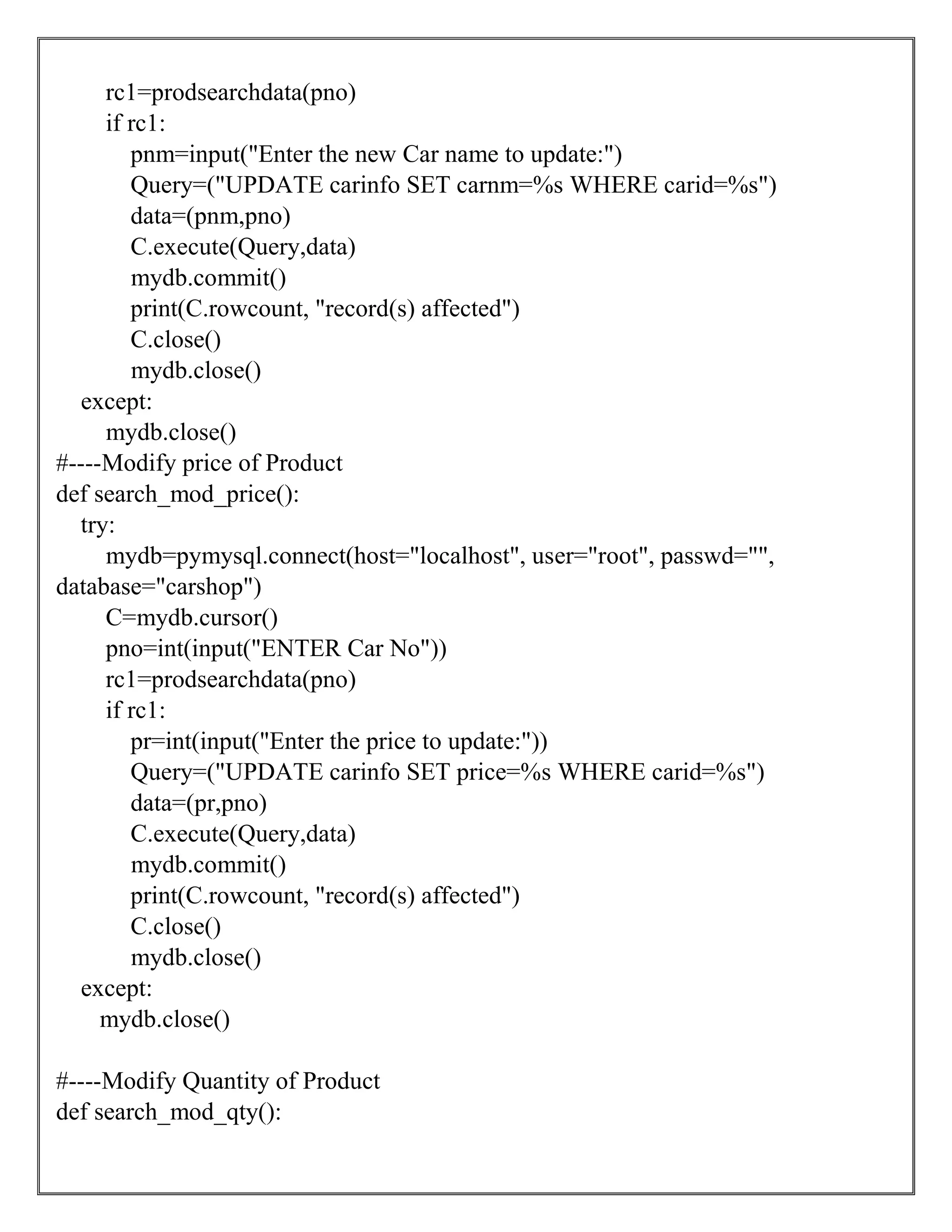 PYTHON PROJECT ON CARSHOP SYSTEM | PDF