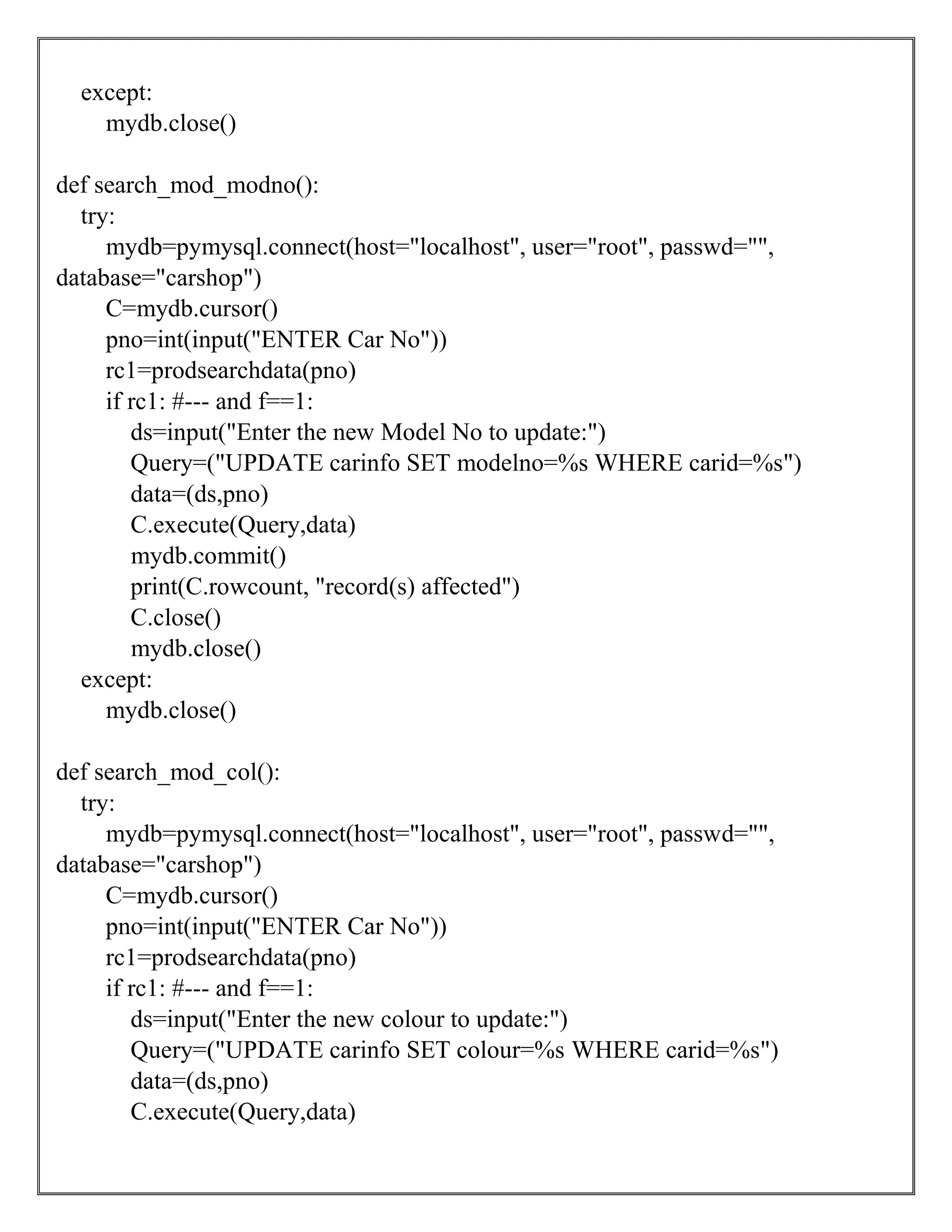 PYTHON PROJECT ON CARSHOP SYSTEM | PDF