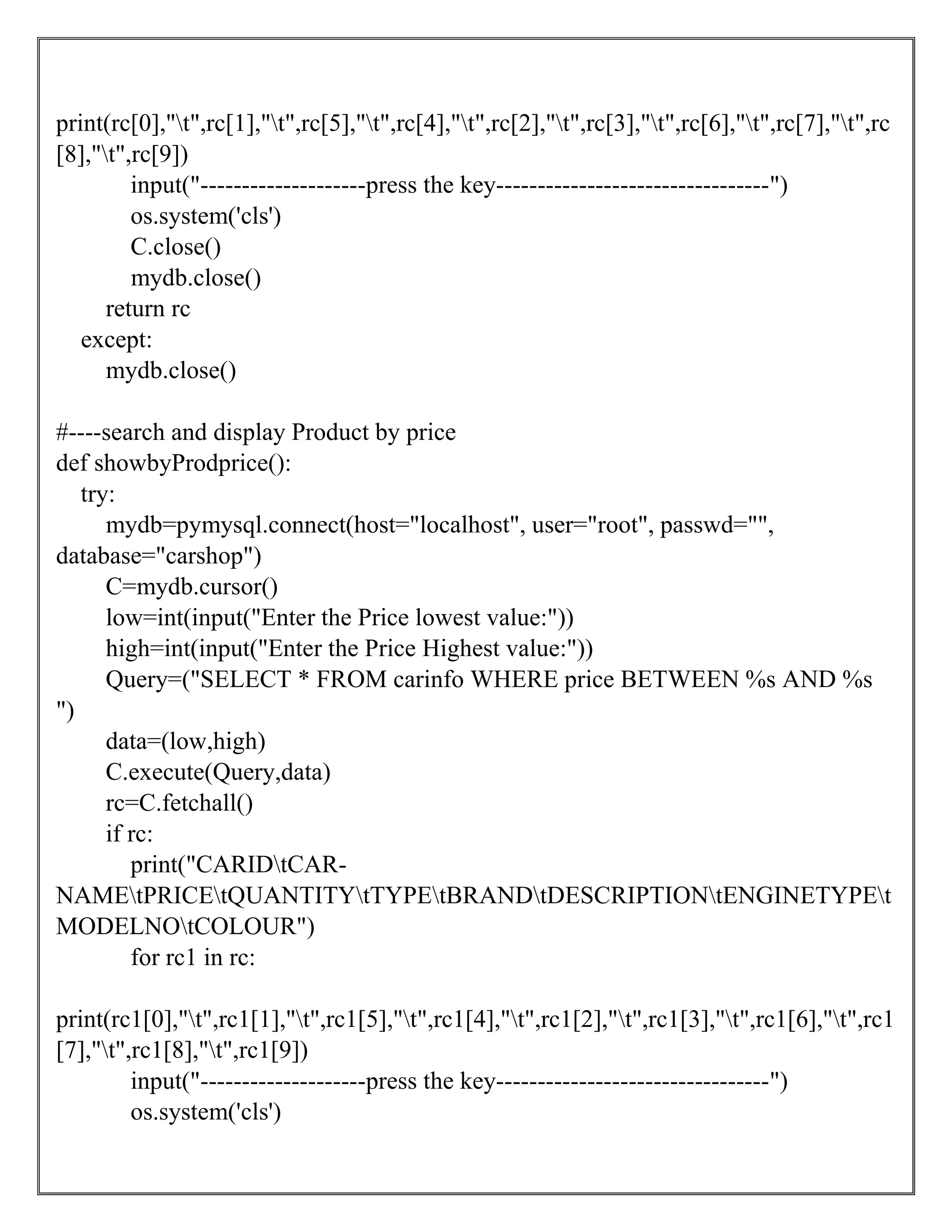 PYTHON PROJECT ON CARSHOP SYSTEM | PDF