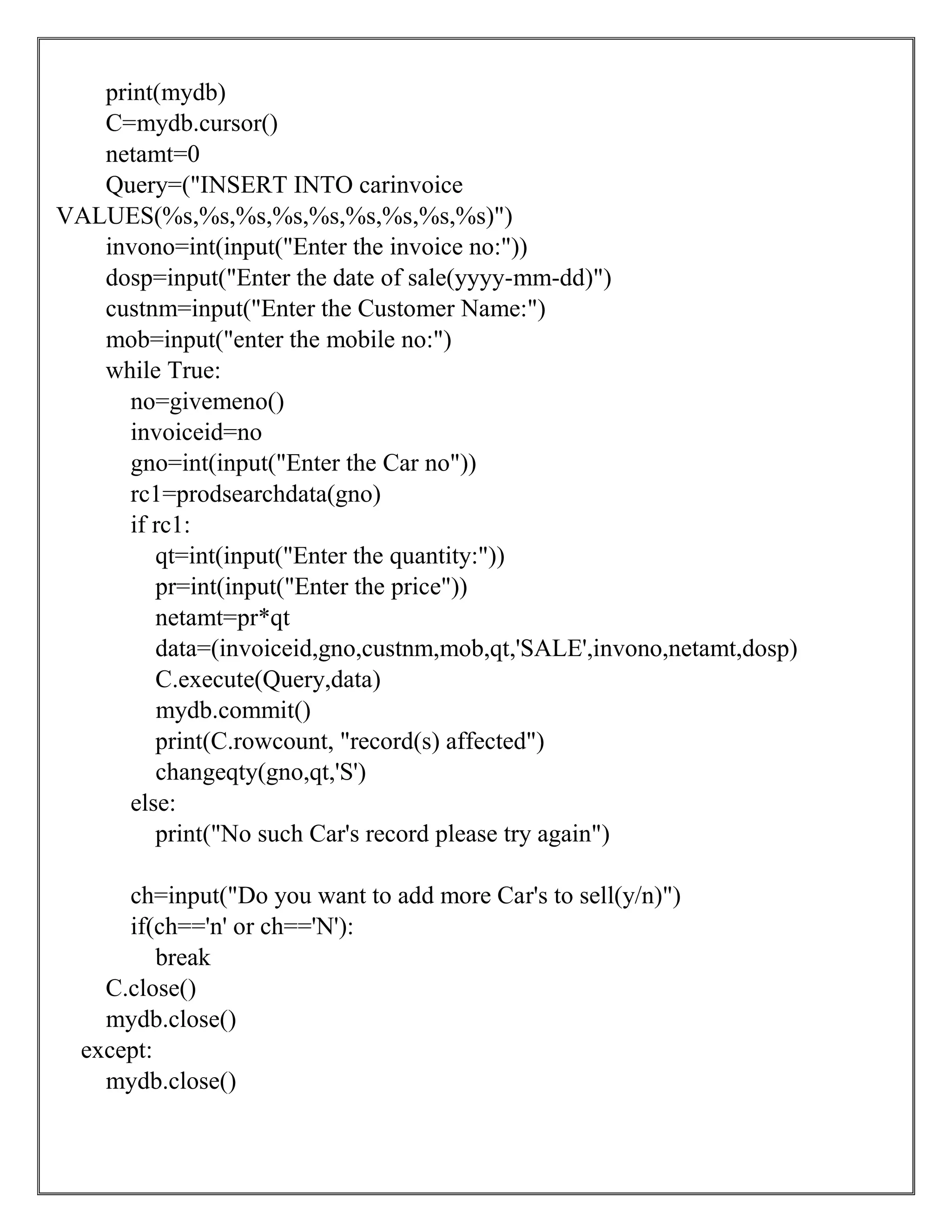 PYTHON PROJECT ON CARSHOP SYSTEM | PDF