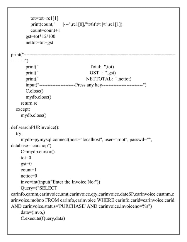 PYTHON PROJECT ON CARSHOP SYSTEM | PDF | Grocery Shopping | Shopping
