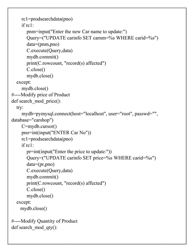 PYTHON PROJECT ON CARSHOP SYSTEM | PDF | Grocery Shopping | Shopping