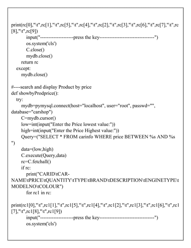 PYTHON PROJECT ON CARSHOP SYSTEM | PDF | Grocery Shopping | Shopping