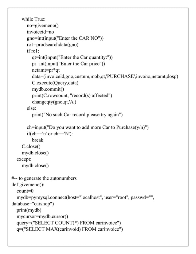 PYTHON PROJECT ON CARSHOP SYSTEM | PDF | Grocery Shopping | Shopping