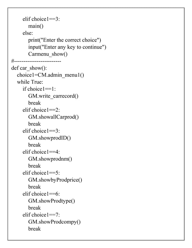 PYTHON PROJECT ON CARSHOP SYSTEM | PDF | Grocery Shopping | Shopping