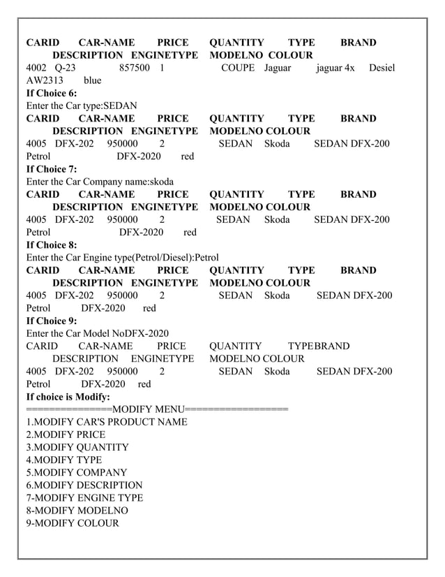 PYTHON PROJECT ON CARSHOP SYSTEM | PDF | Grocery Shopping | Shopping