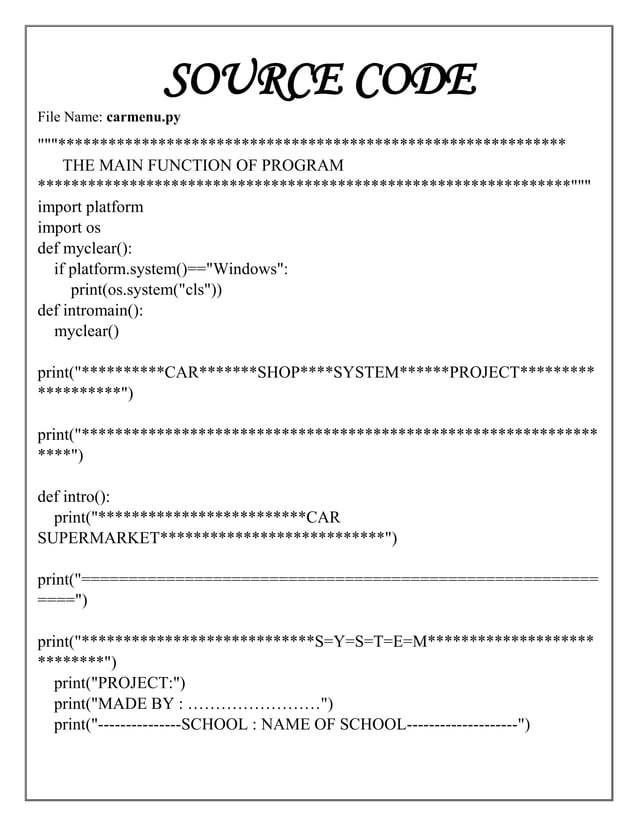 PYTHON PROJECT ON CARSHOP SYSTEM | PDF | Grocery Shopping | Shopping
