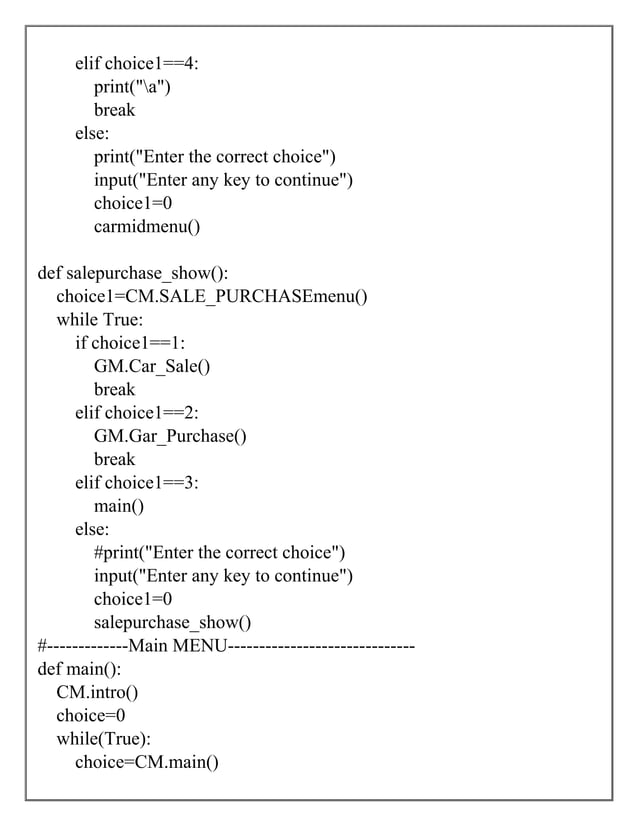 PYTHON PROJECT ON CARSHOP SYSTEM
