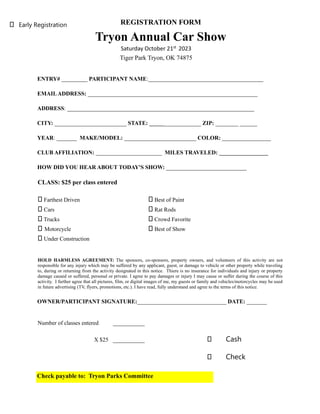Car Show Registration Form.pdf | Motorcycles | Automotive