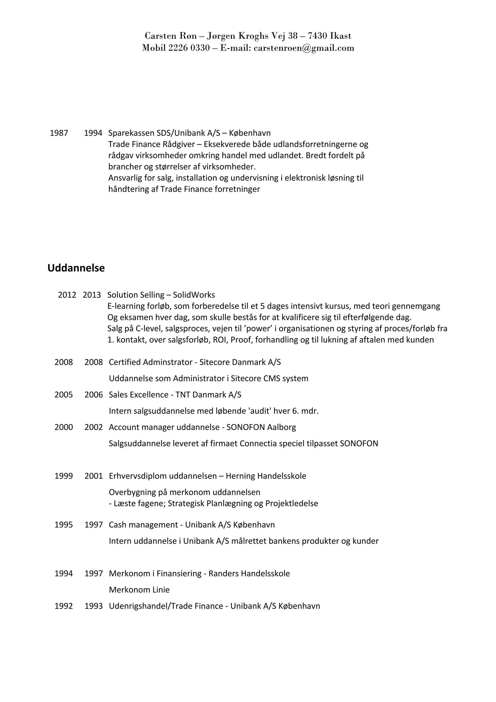 Carsten røn cv - 2014 | DOC