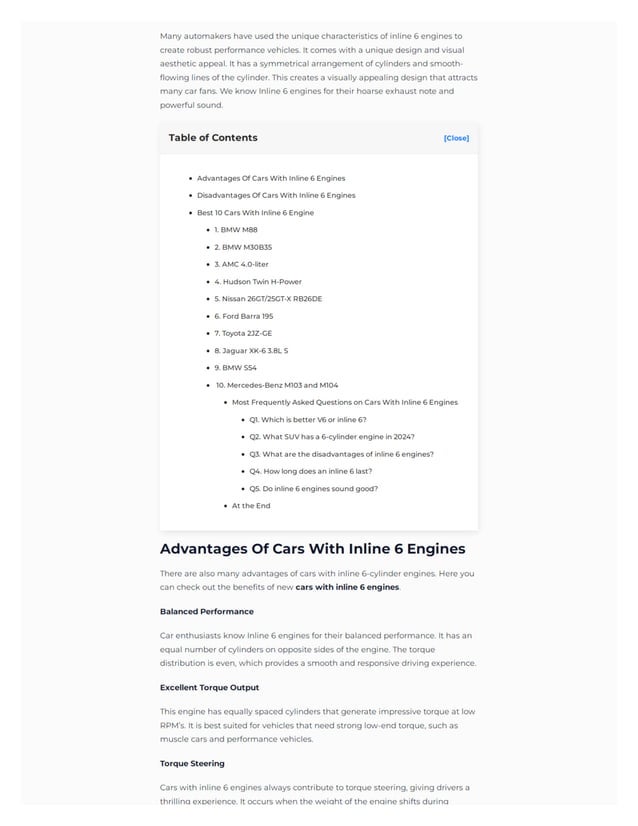 Exploring the Power and Elegance of Cars with Inline 6 Engines | PDF