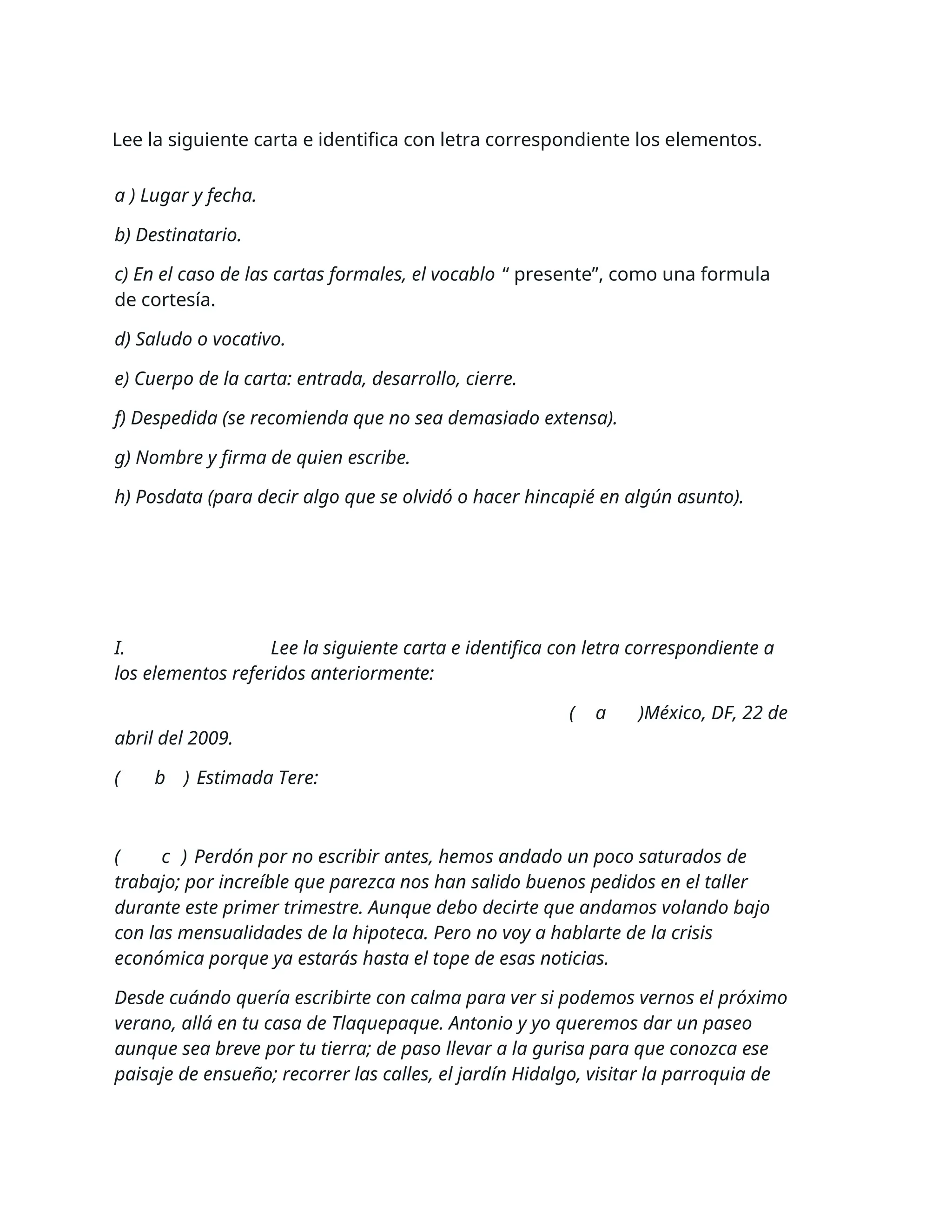 la carta- spanish lesson- free lesson- lección de español gratis | DOCX