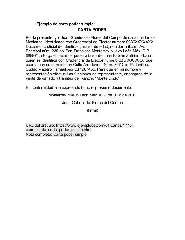 Carta Poder Simple Ejemplo