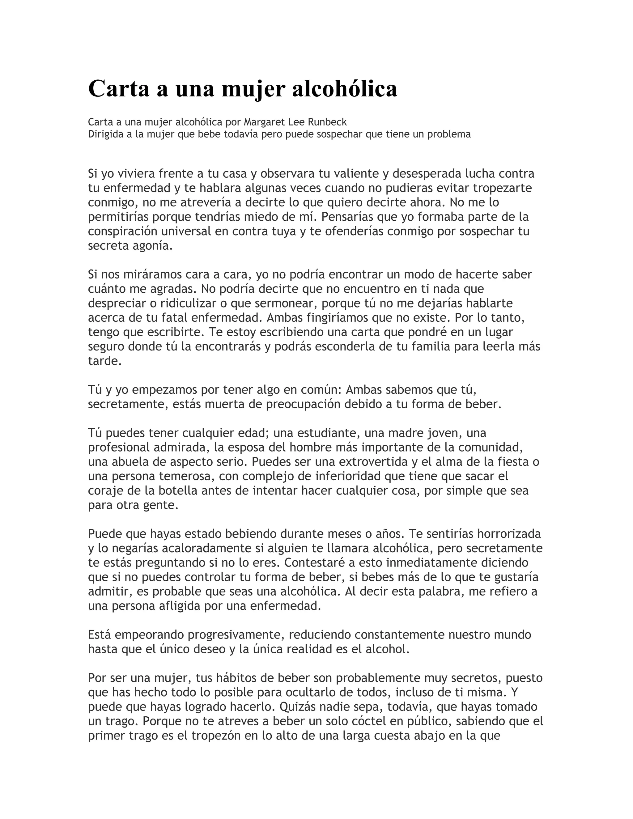 Carta a una mujer alcoholica | PDF