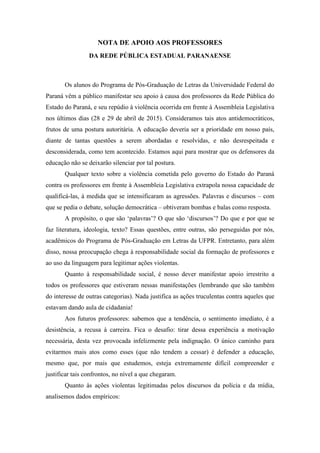 Carta de apoio aos professores | PDF
