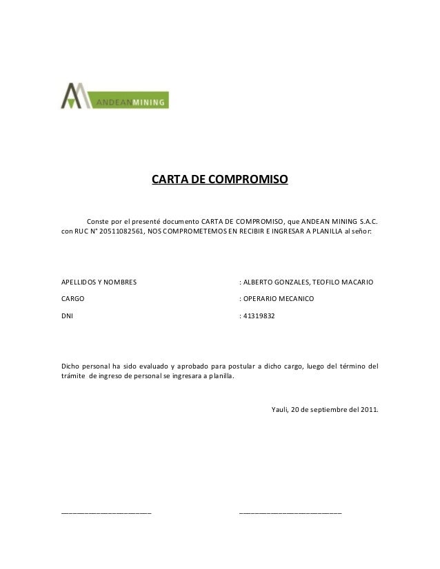 Carta Compromiso Laboral Ejemplos