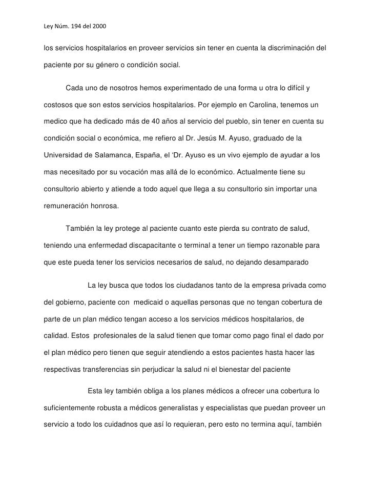 Ley 194 Carta De Derechos Y Responsabilidades Del Paciente Resumen ...