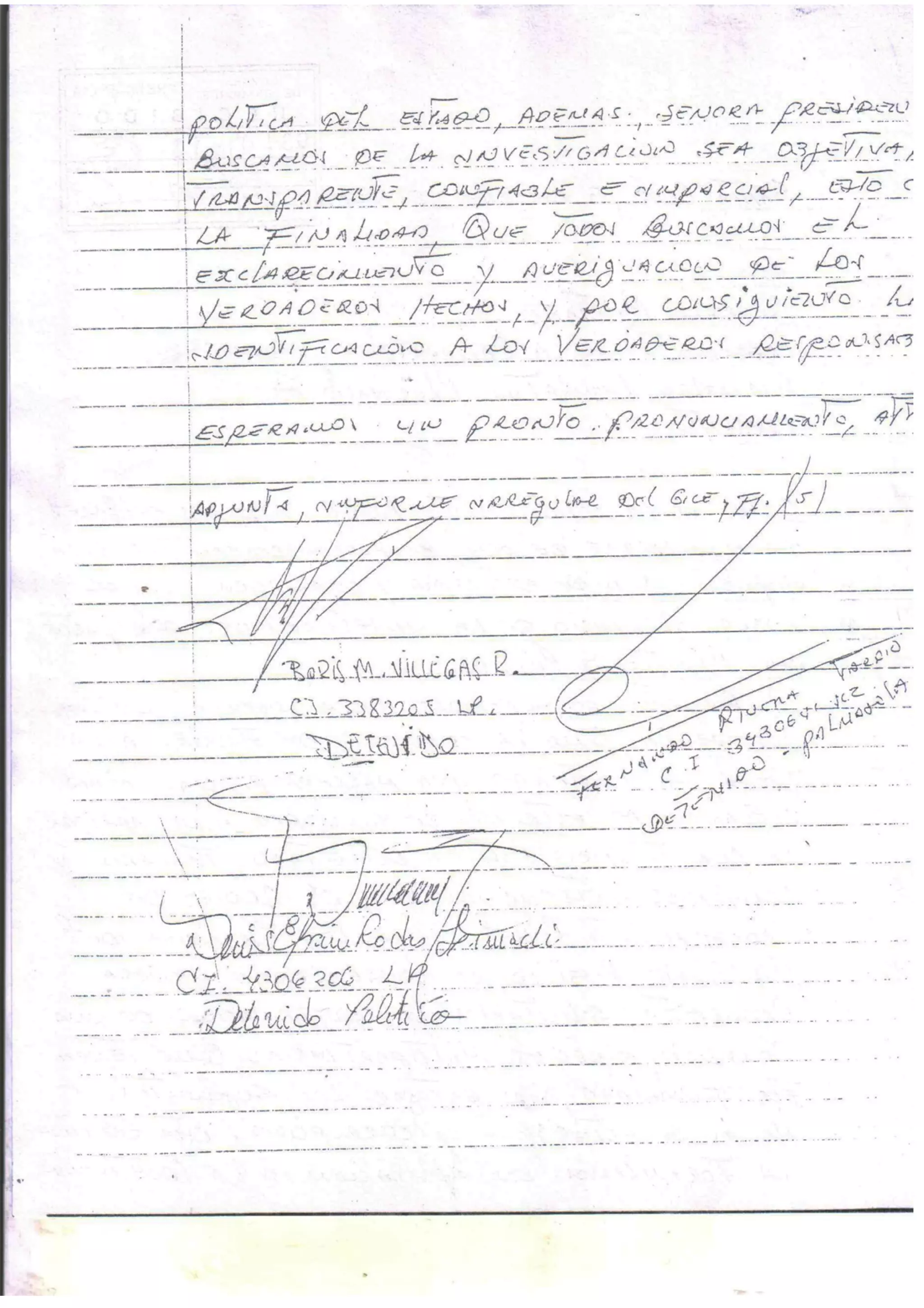 Carta de implicados en red de extorsión | PDF