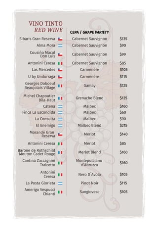 Carta de licores Restaurante La Zarzuela Hotel Spiwak | PDF