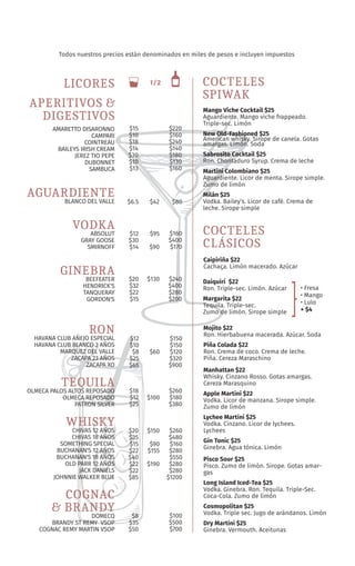 Carta de licores, cocteles y vinos Restaurante La Zarzuela 2018 | PDF