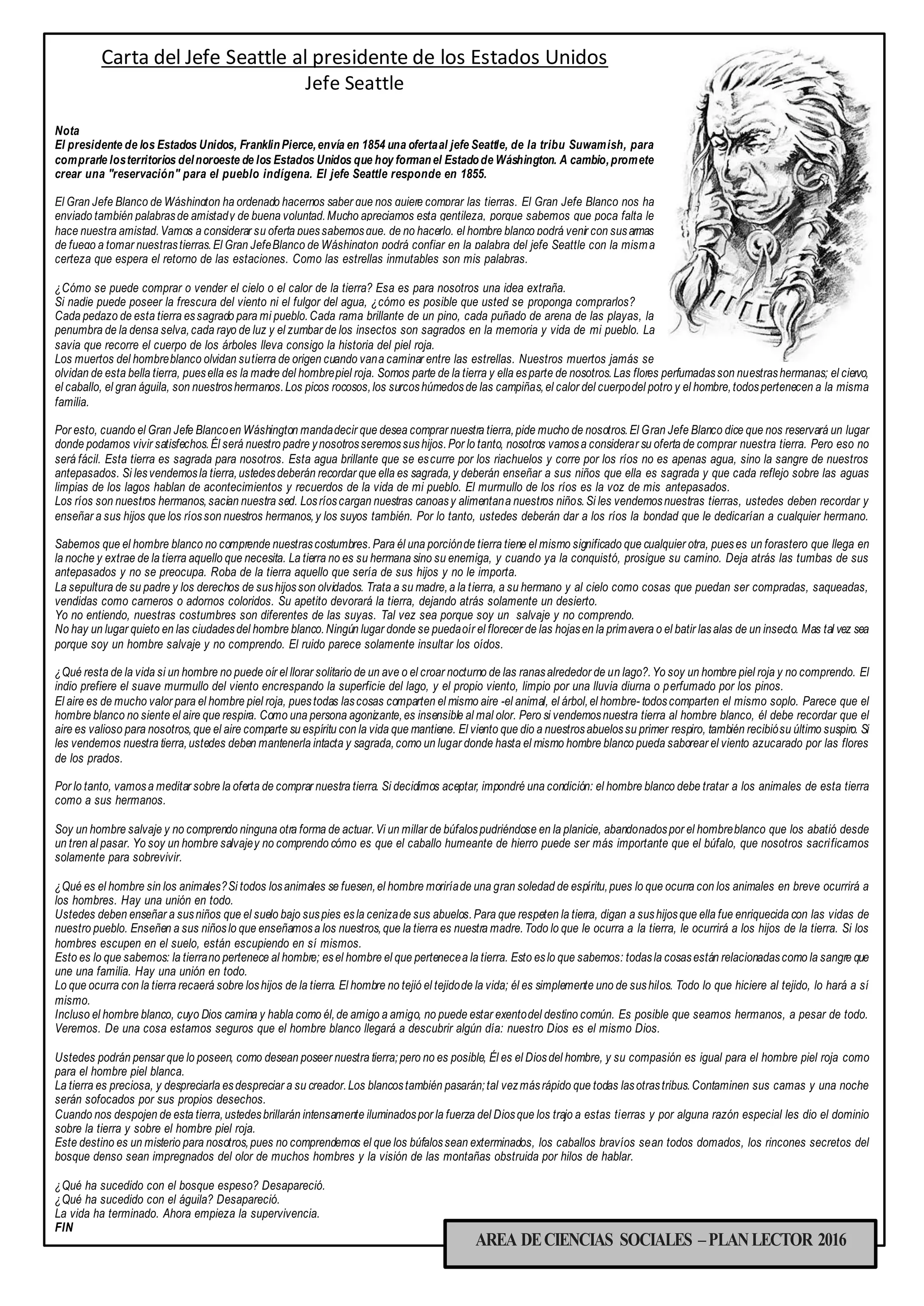 Carta del jefe seattle plan lector | DOCX