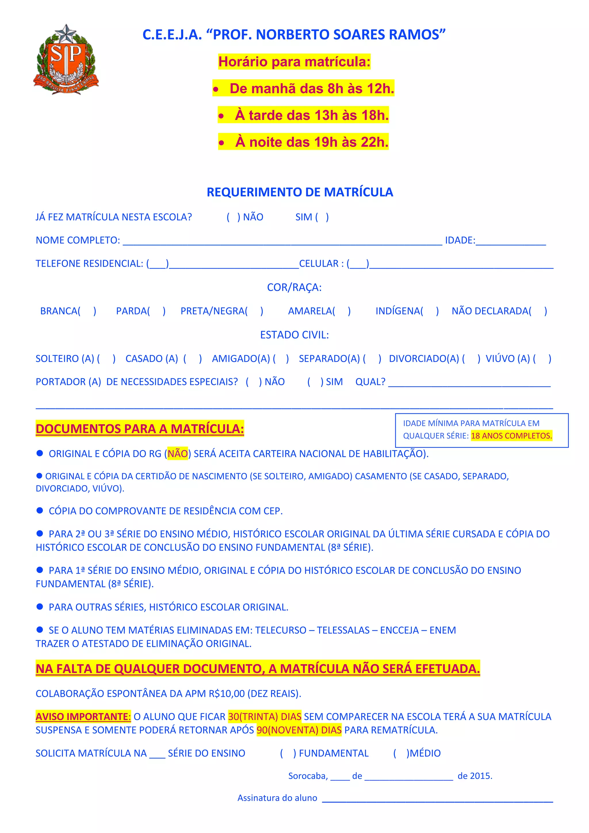 Carta de matrícula 2016 . | PDF