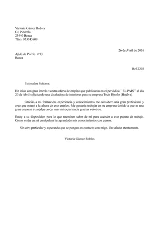 Carta de presentacion victoria | PDF