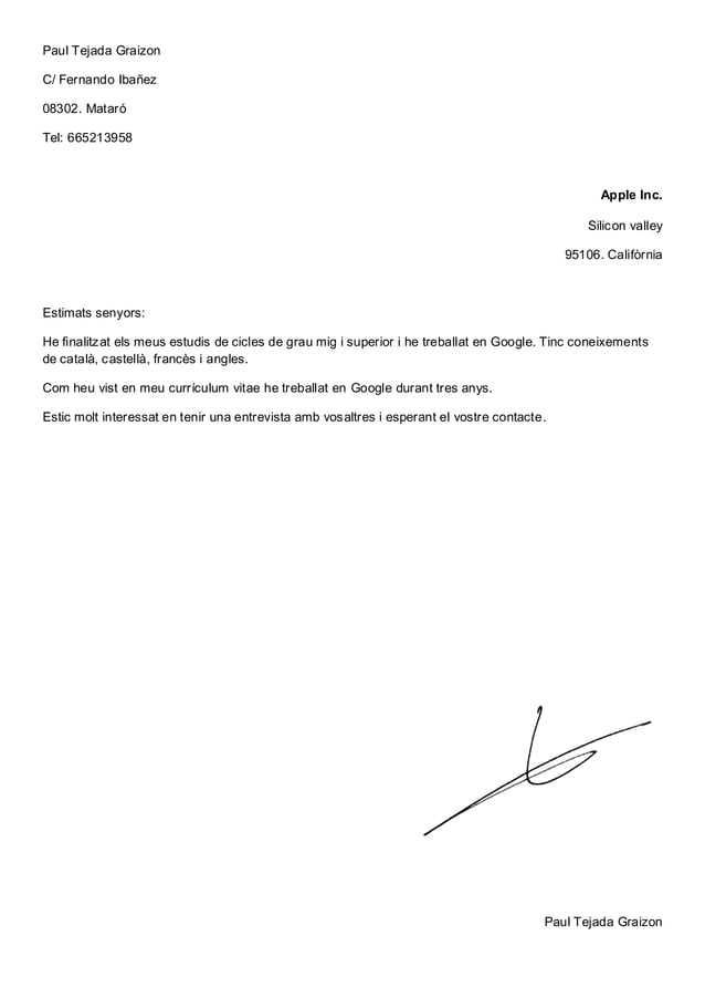 Carta de presentació Paul Tejada | PDF