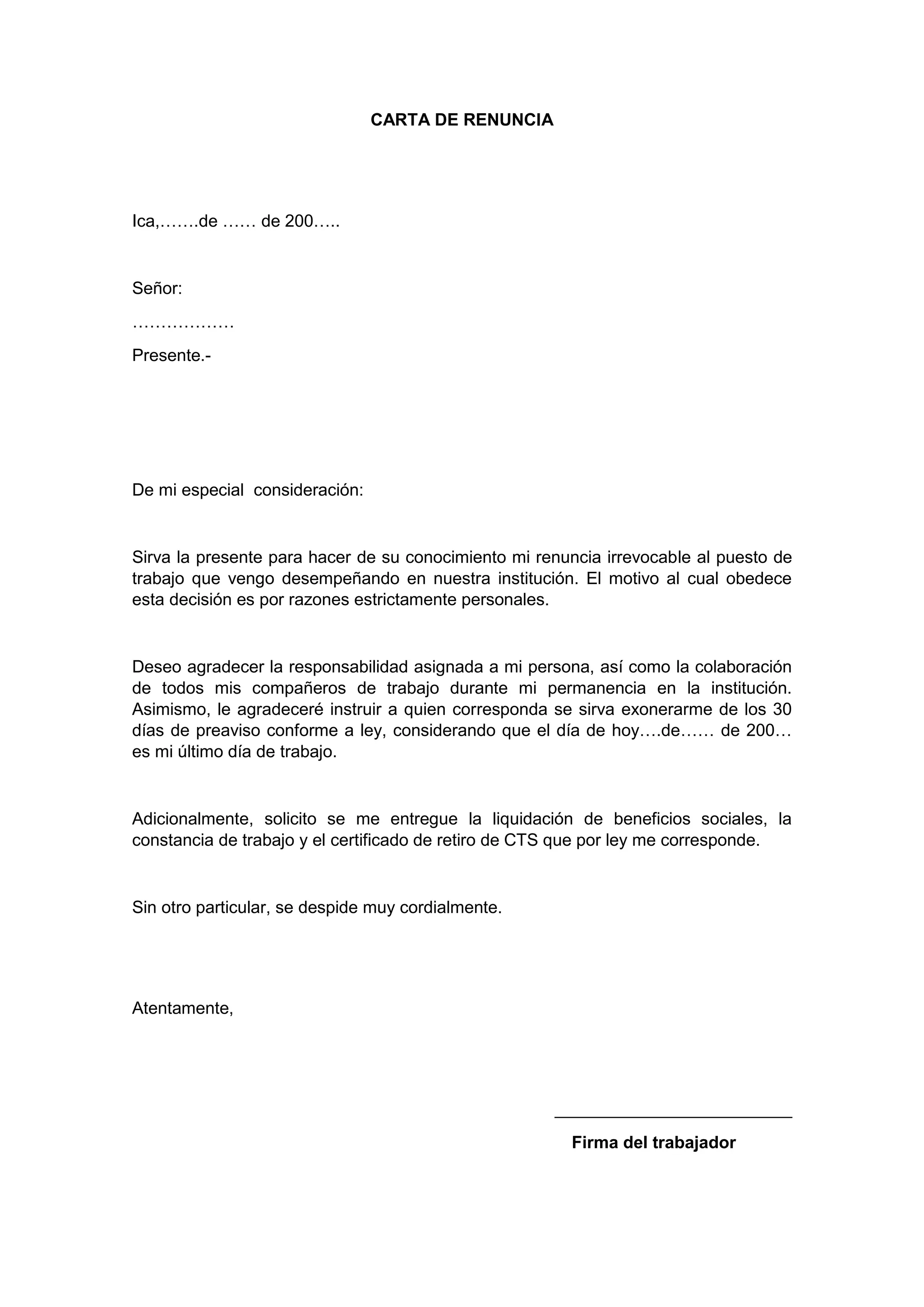 Carta de renuncia | PDF