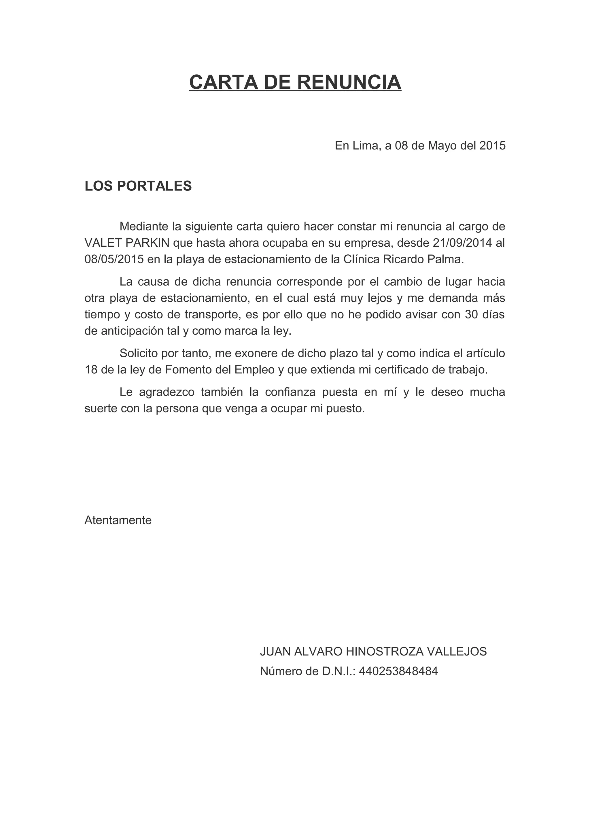 Carta de renuncia | PDF