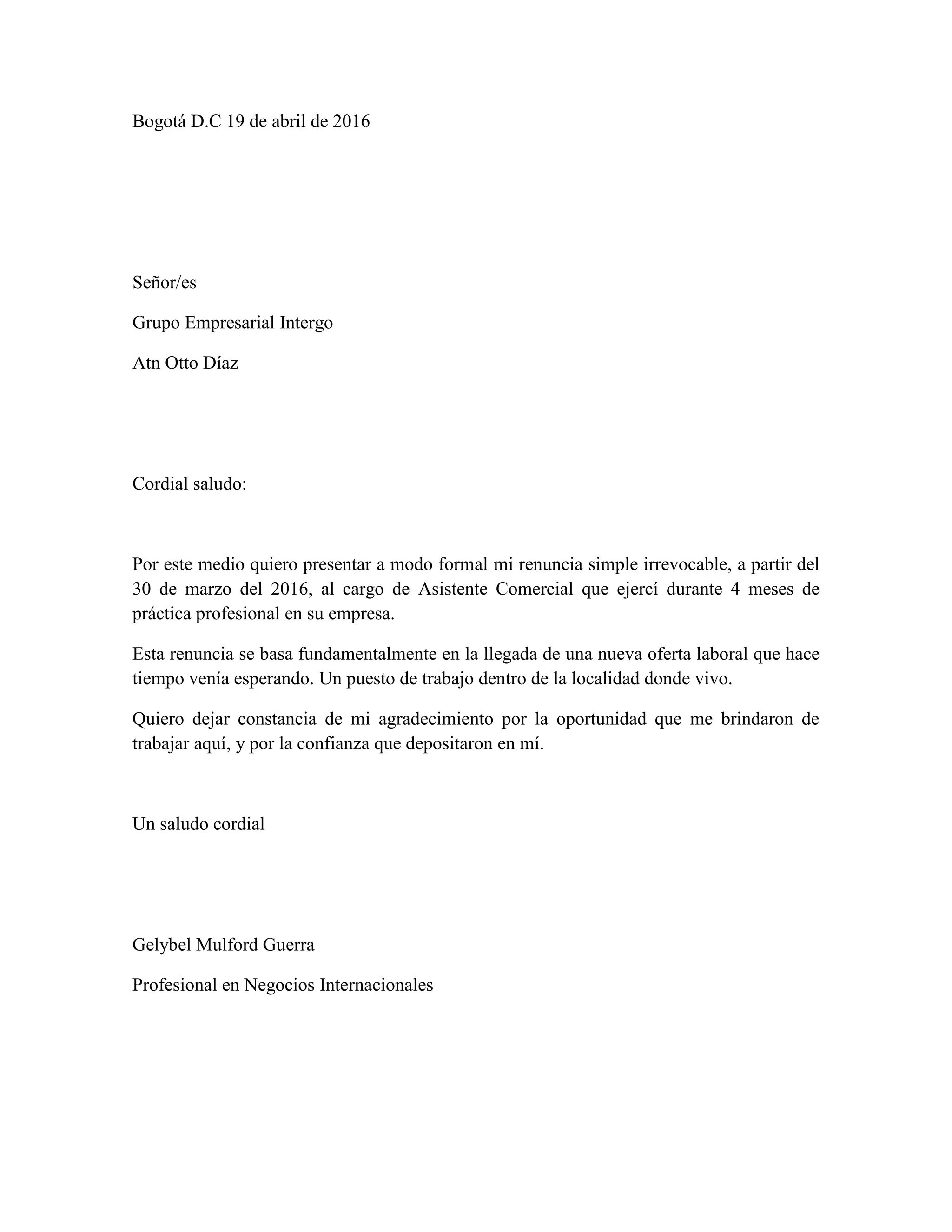 Carta de renuncia | PDF