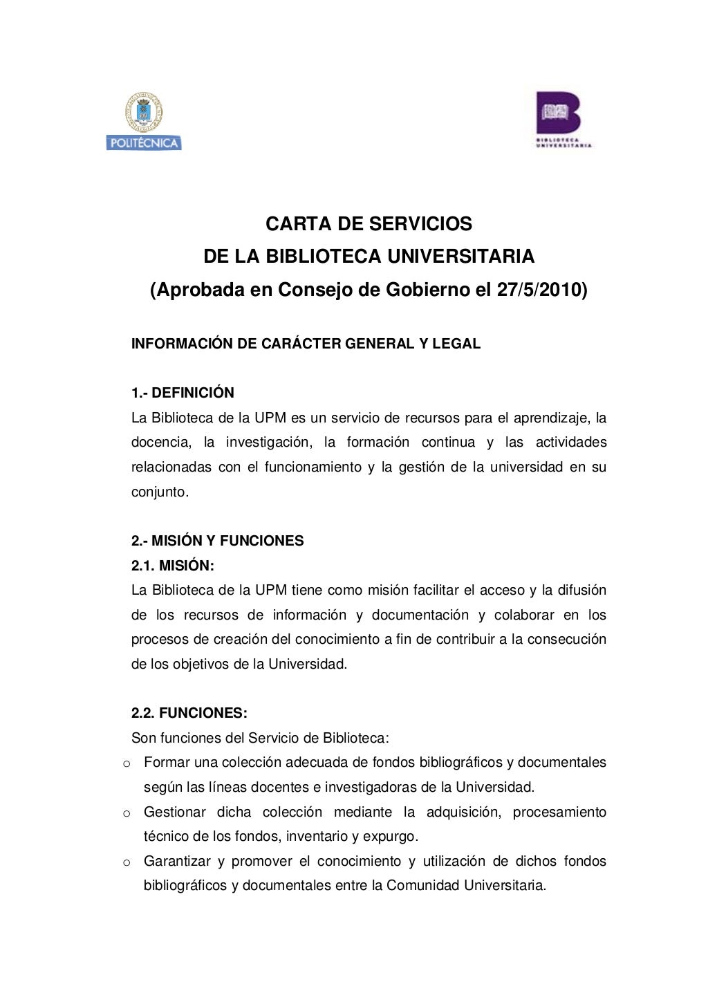 Modelo Carta De Servicios