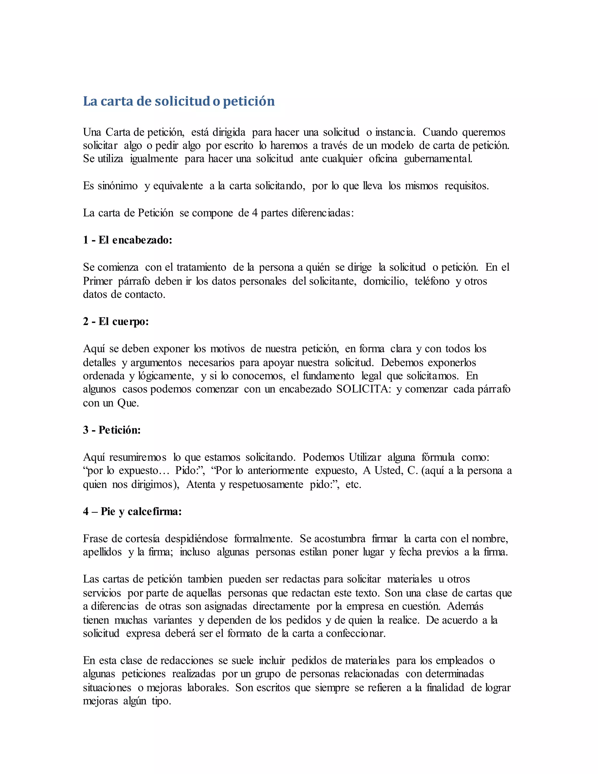 Carta de solicitud o peticion | DOCX