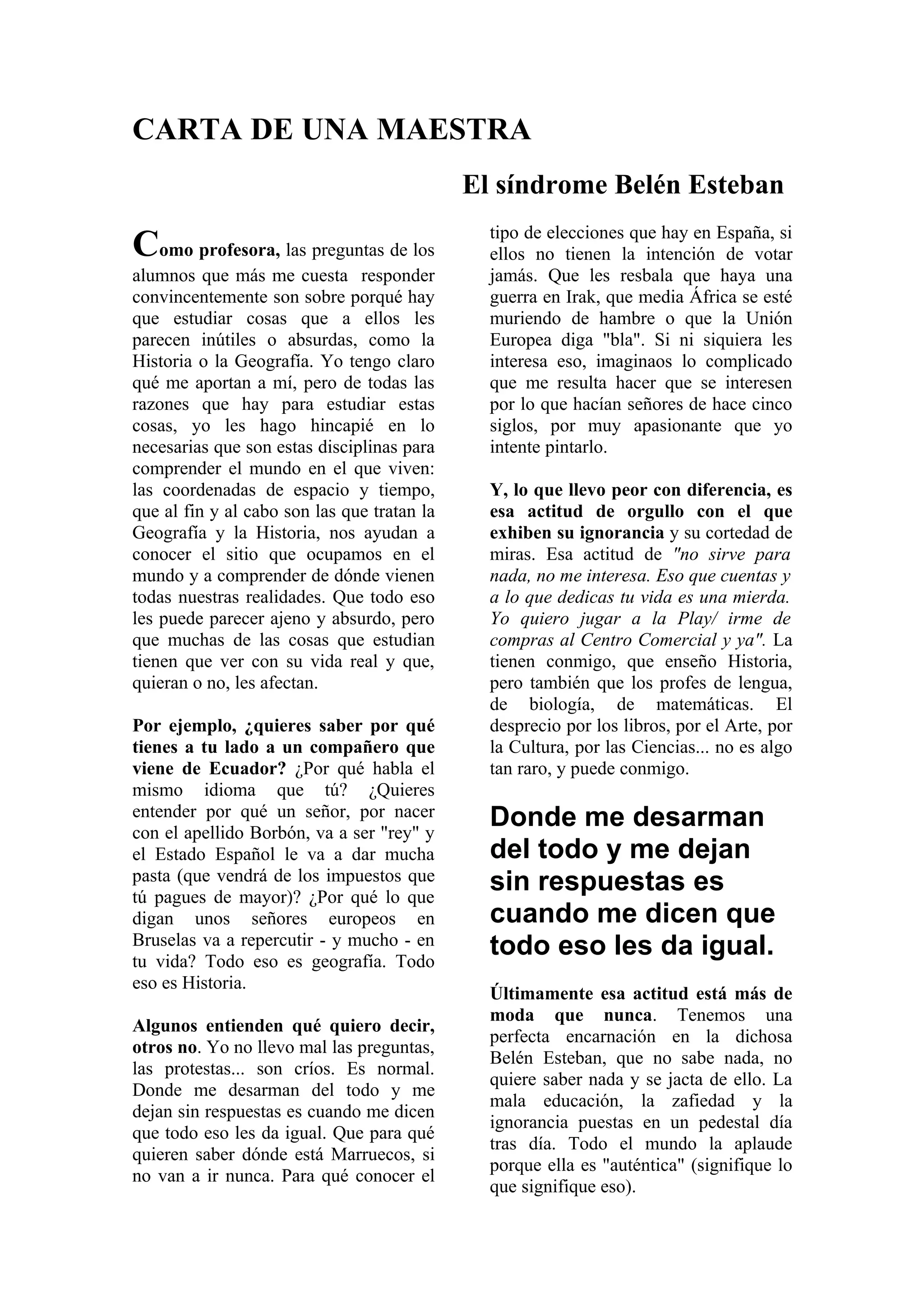 Carta de una maestra | PDF