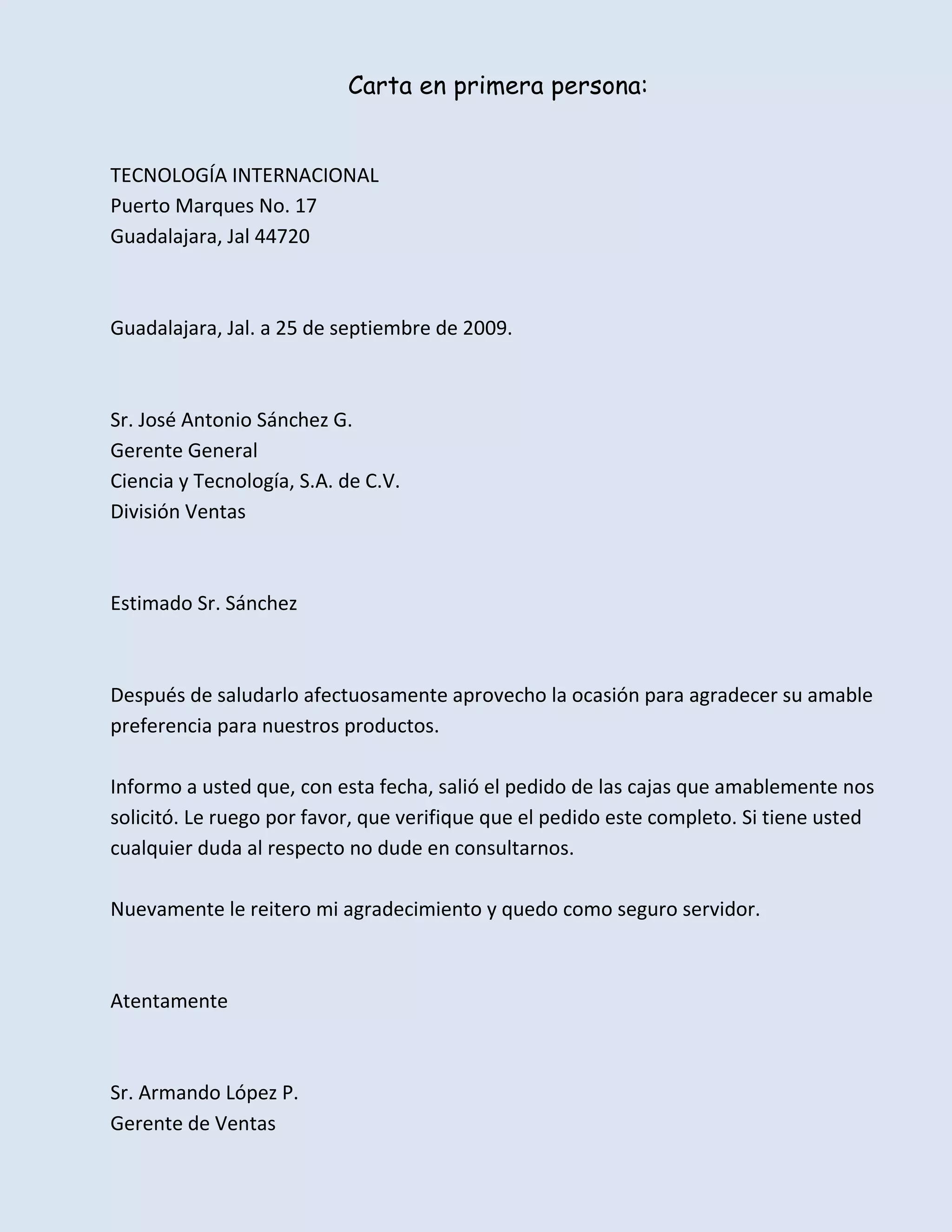 Carta en primera persona | DOCX