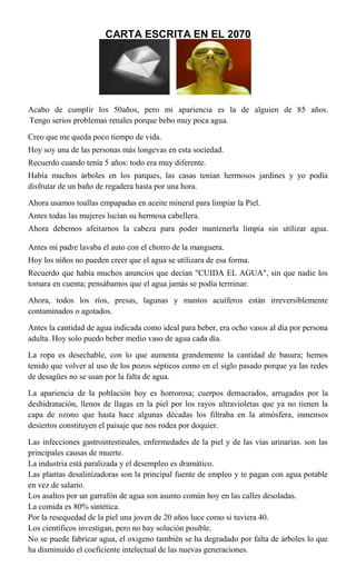 Carta escrita en el 2070 para alumnos | DOCX