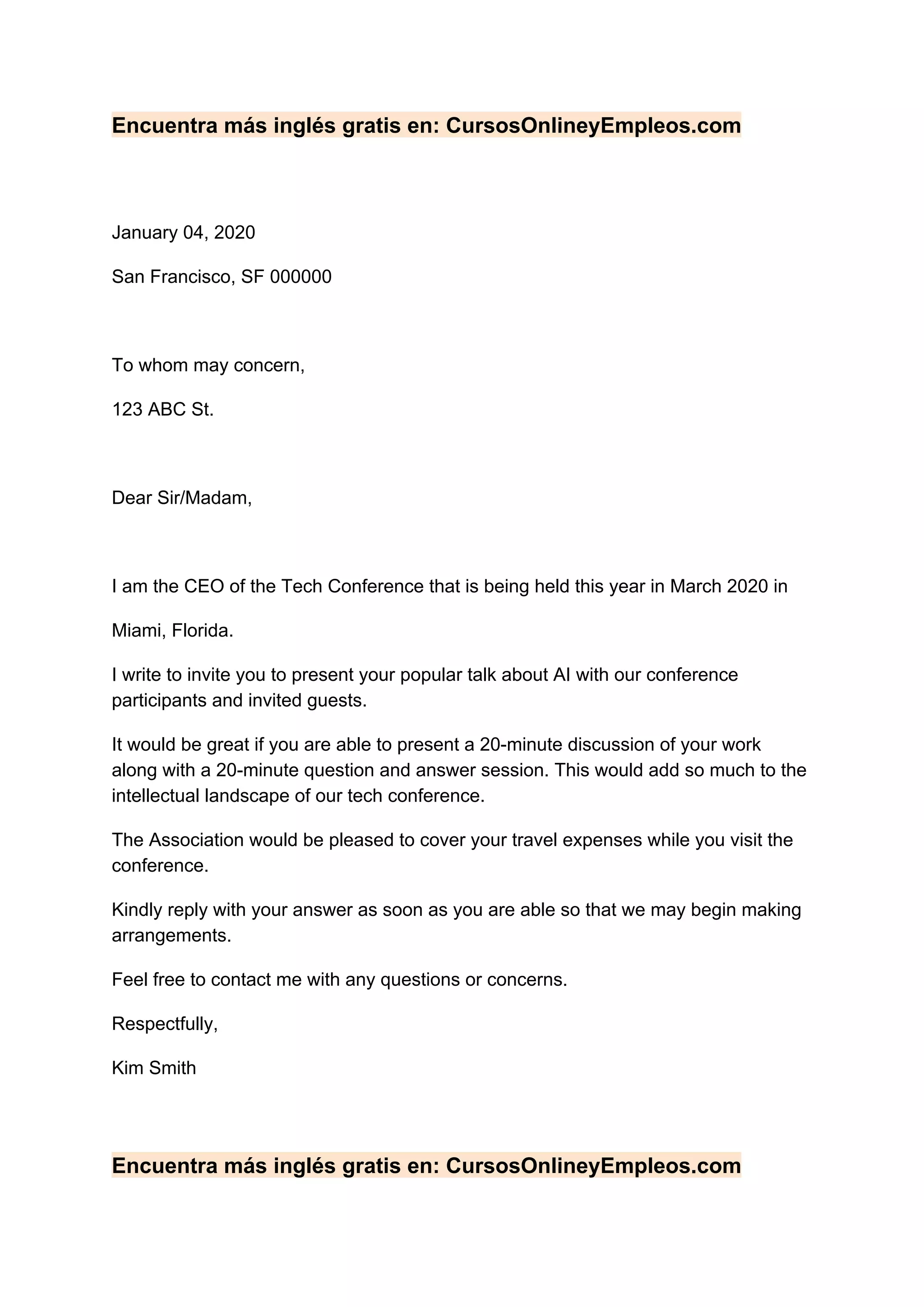 Carta formal en ingles | PDF