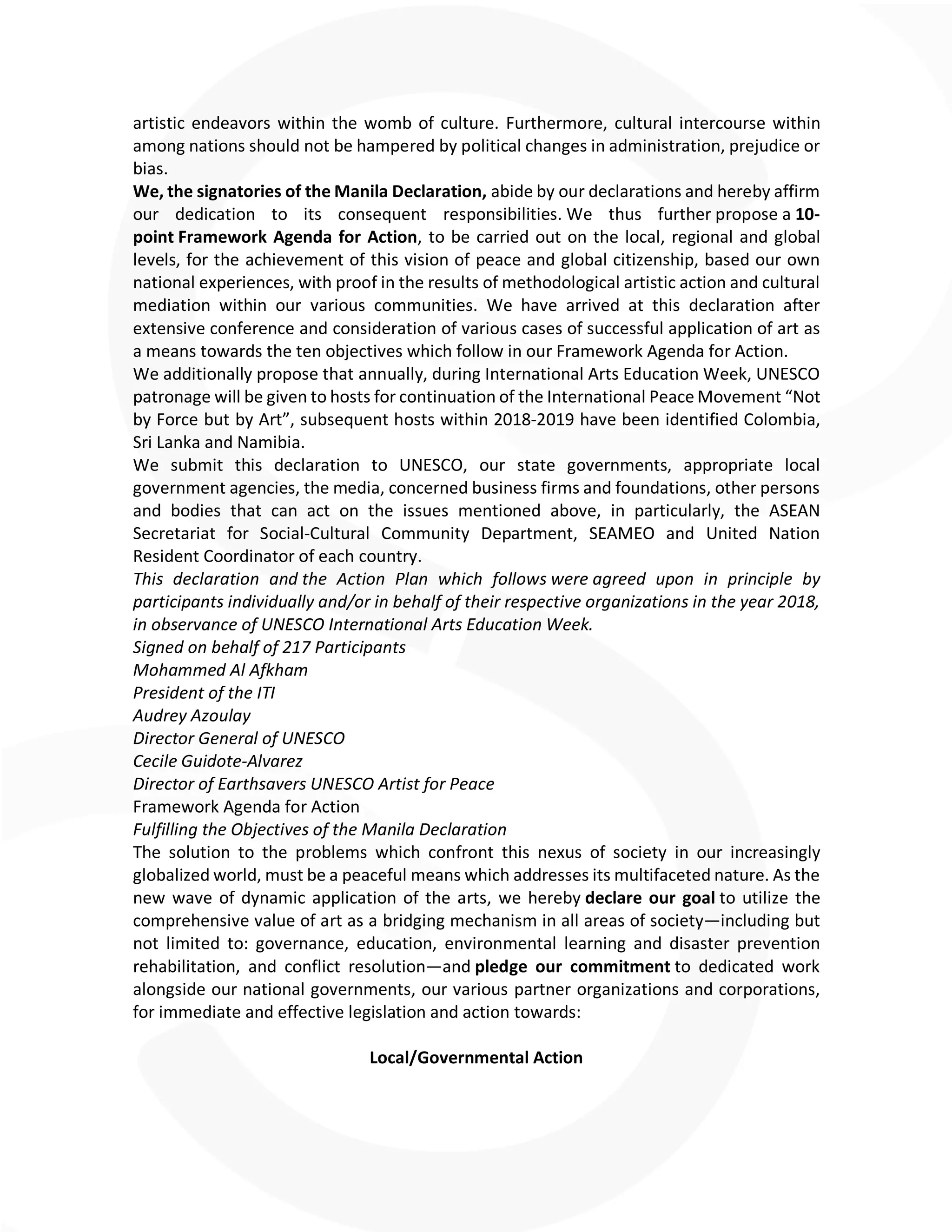 Cartagena declaration on art as a tool for peace and afro Caribbean ...