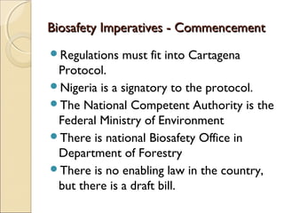 Cartagena protocol and update imperatives for biodiversity conservation ...