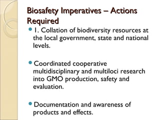 Cartagena protocol and update imperatives for biodiversity conservation ...
