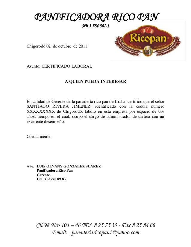 Carta laboral yesenia