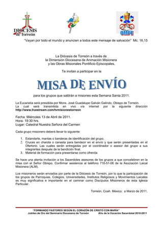 Carta Misa Envío Diocesana Misiones Semana Santa 2011 | DOC