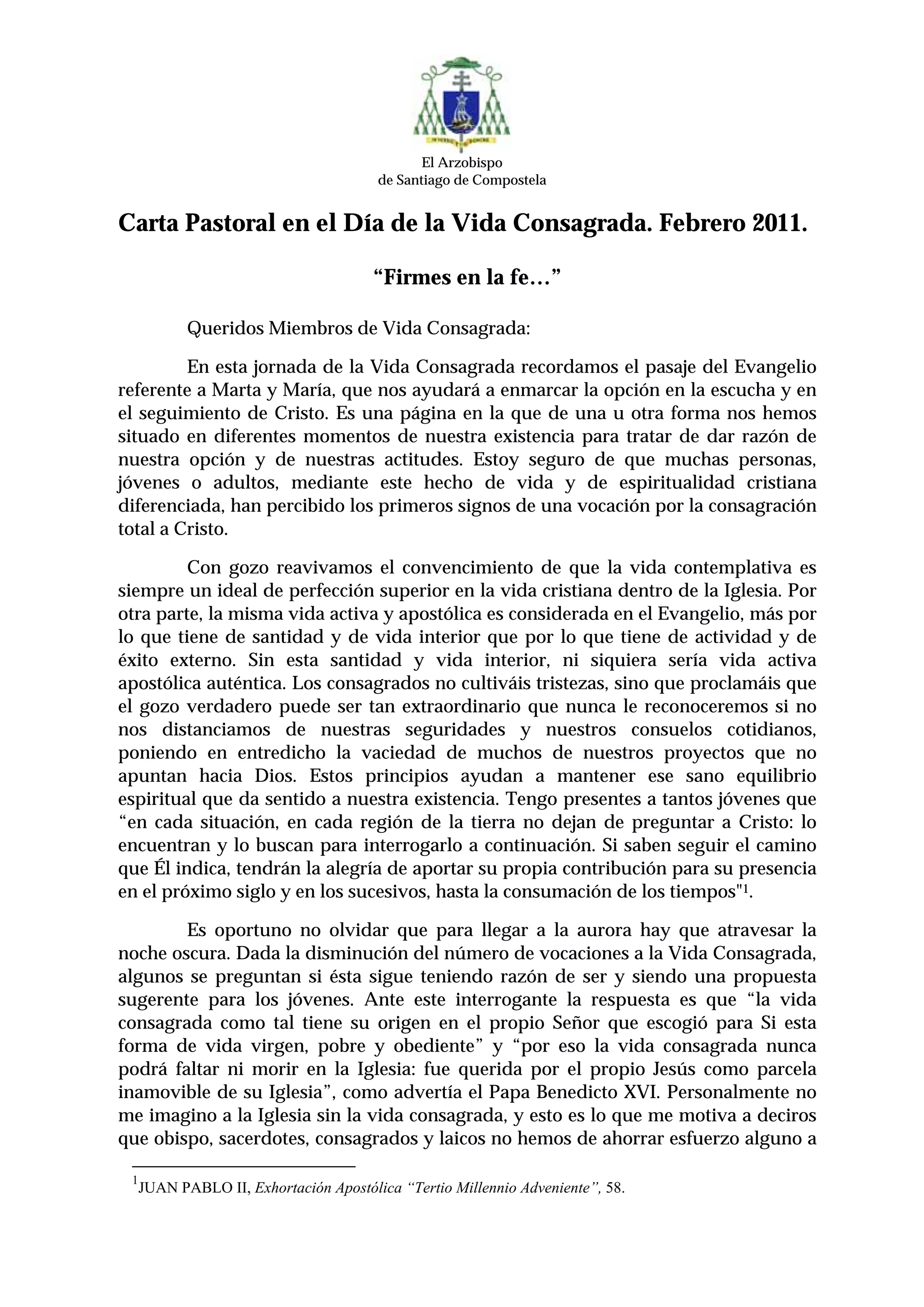 Carta pastoral vida consagrada2011[1] | PDF