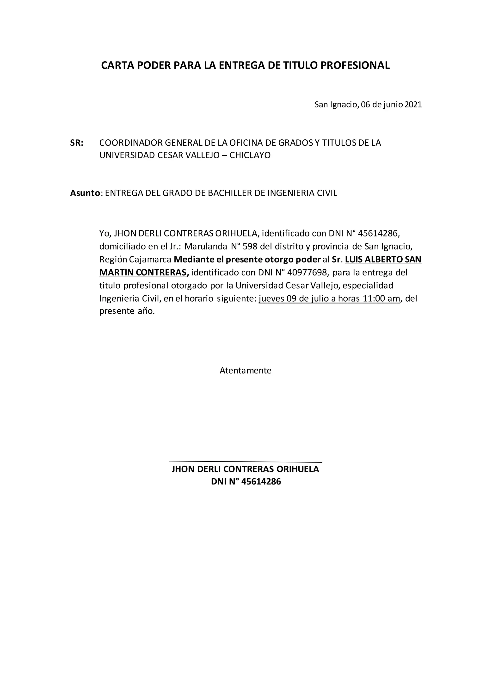 Carta poder para la entrega de titulo profesional copia | DOCX