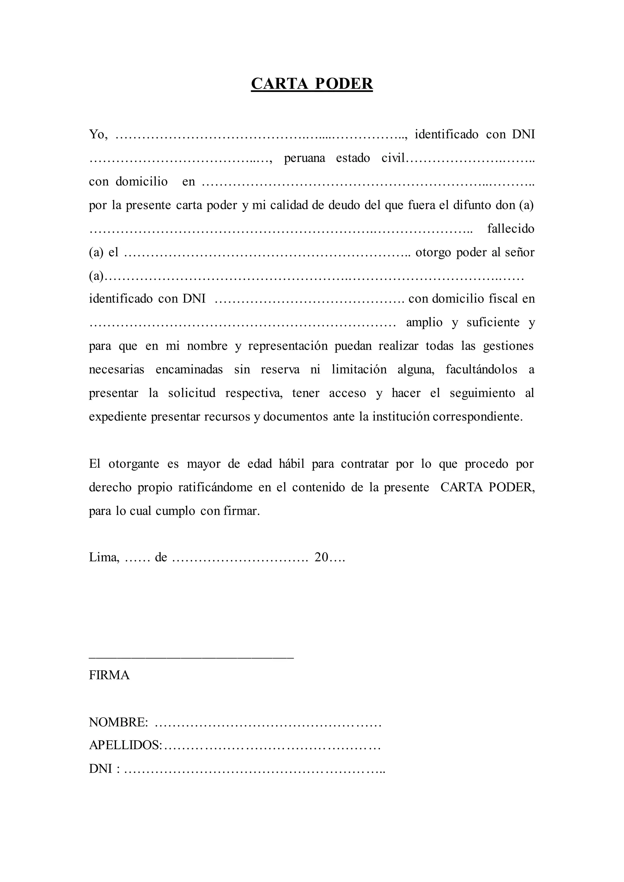 Carta poder simple | DOCX | Law