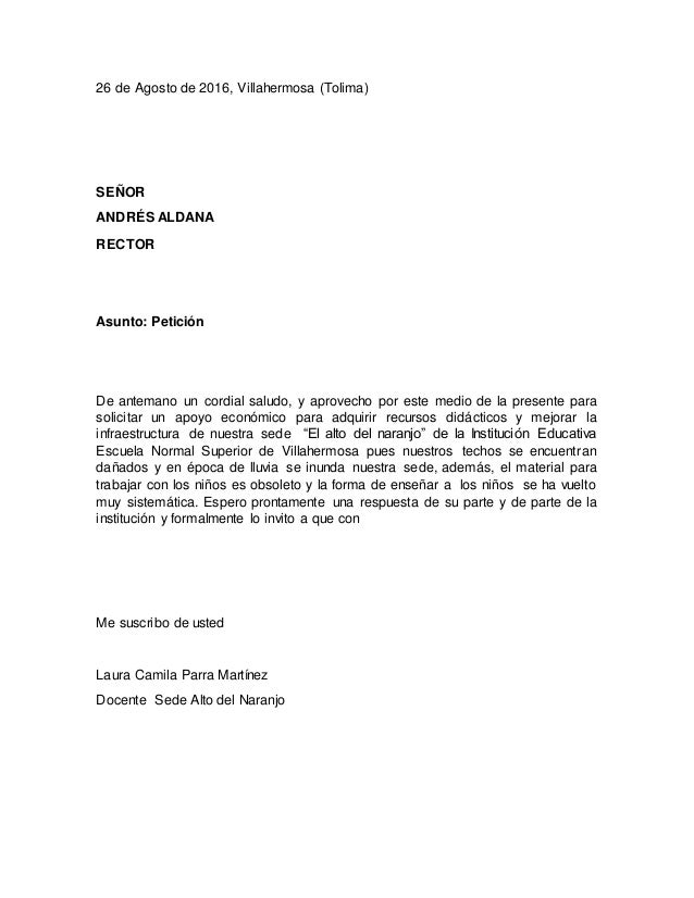 Modelo De Carta Al Rector Del Colegio