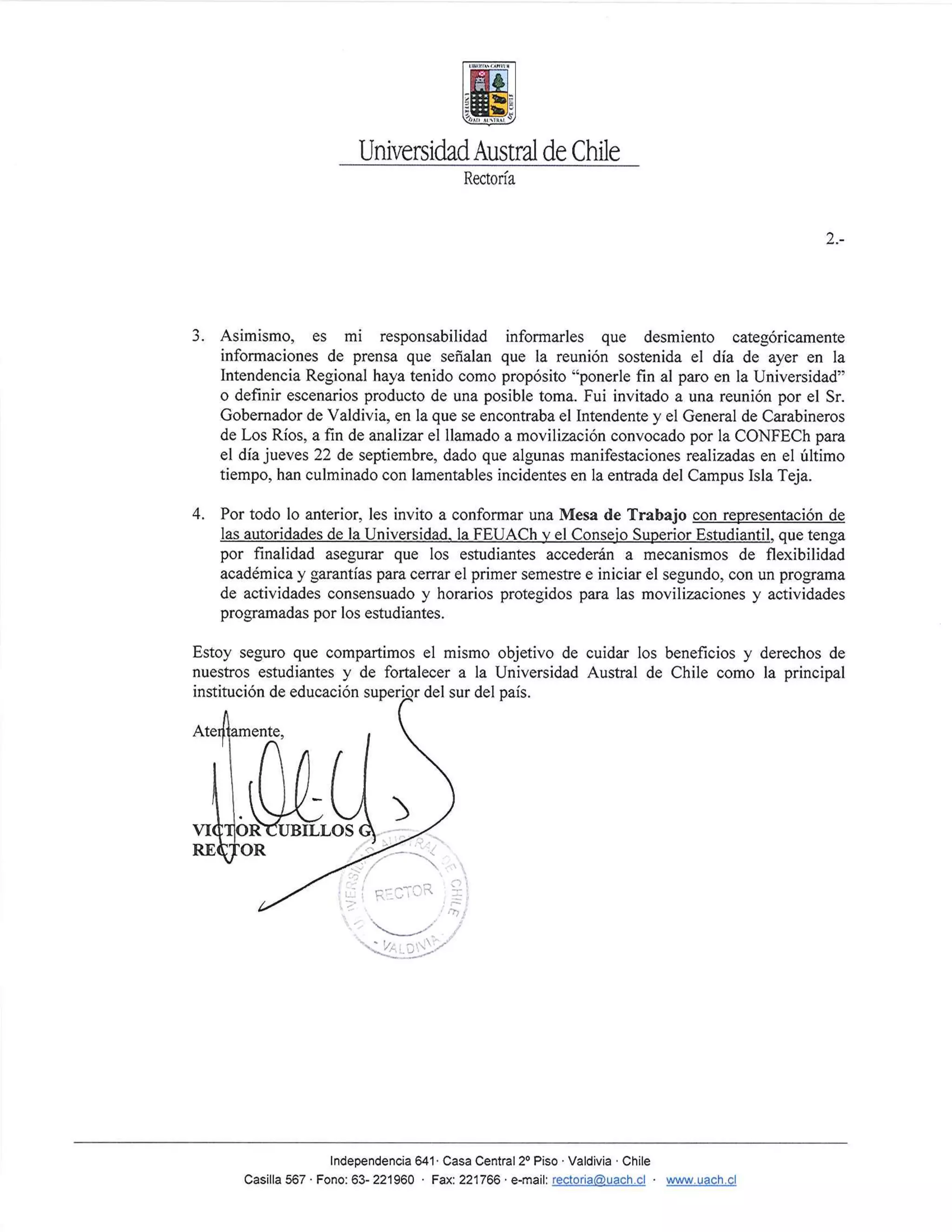 Carta rector 21 sept | PDF